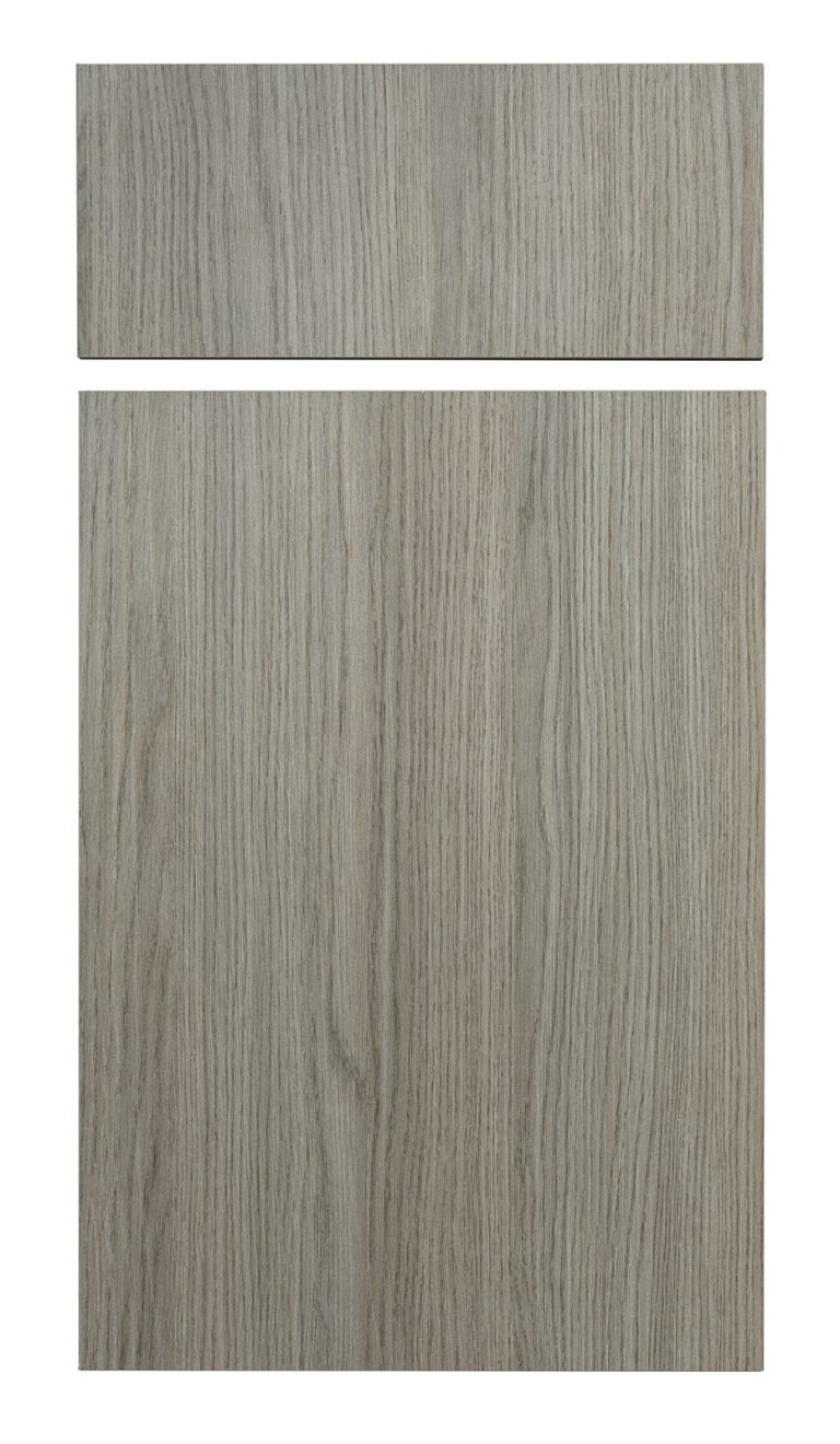 Intrigue Slab Door In A Grey Vicenza Oak Finish - Conestoga